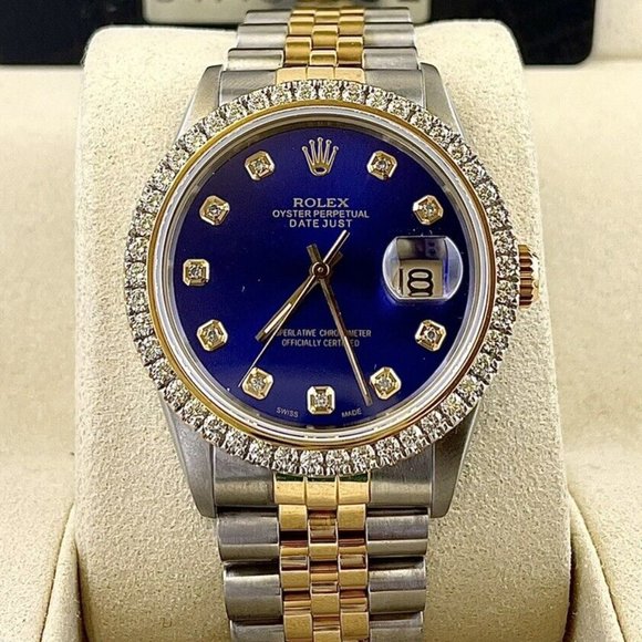 Rolex | Accessories | Rolex Mens Blue Twotone 25ct Diamond Watch | Poshmark